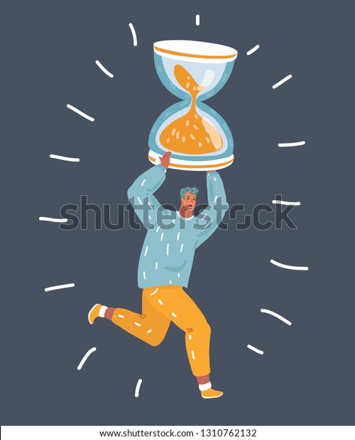 Vector cartoon illustration of man hurry up and running for rush hour ...