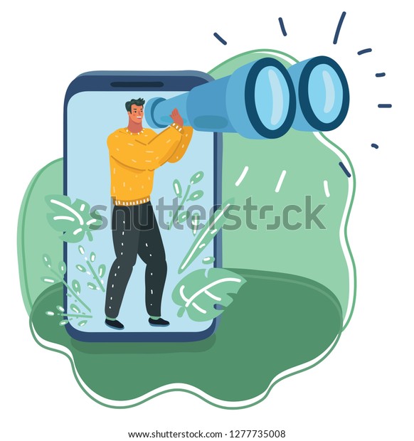 Vector Cartoon Illustration Man Looking Through Stock Vector (Royalty ...