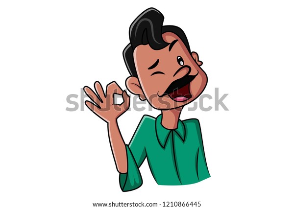 Vector Cartoon Illustration Man Ok Hand Stock Vector (Royalty Free ...