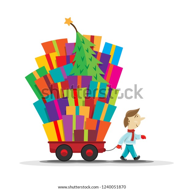 Vector Cartoon Illustration Man Pulling Trolley Stock Vector (Royalty ...