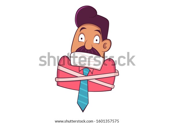 Vector Cartoon Illustration Man Tied Rope 스톡 벡터(로열티 프리) 1601357575 ...