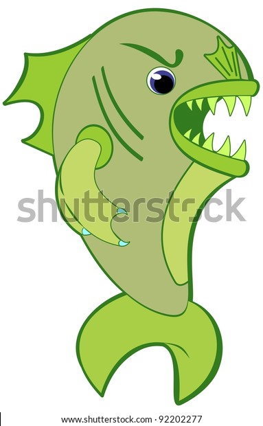 Vector Cartoon Illustration Mean Fish Isolated Stock Vector (Royalty ...