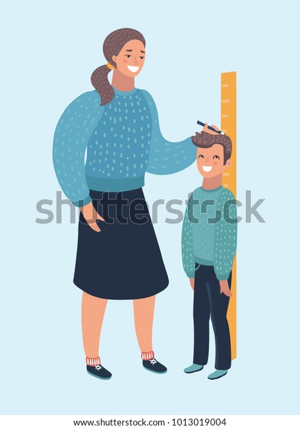 Vector Cartoon Illustration Measure Child Mother 스톡 벡터(로열티 프리) 1013019004