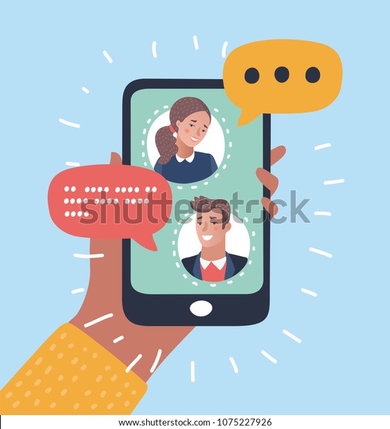 Vector Cartoon Illustration Mobile Messenger Concept Stock Vector ...