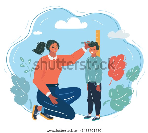 Vector Cartoon Illustration Mom Measuring Current: เวกเตอร์สต็อก (ปลอด ...