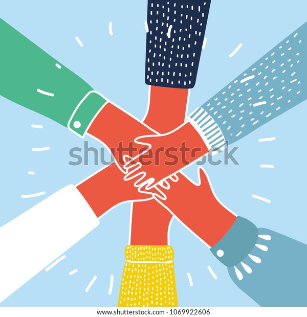 Vector Cartoon Illustration People Putting Their Stock Vector (Royalty ...
