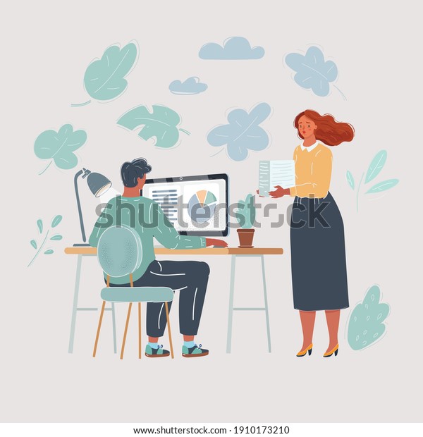 Vector Cartoon Illustration People Working Team Stock Vector (Royalty ...
