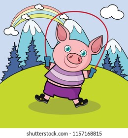 Vector Cartoon Illustration Pig Playing Rope Stock Vector (Royalty Free ...