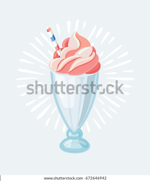 Vector Cartoon Illustration Pink Milkshake Glass Stock Vector (Royalty ...
