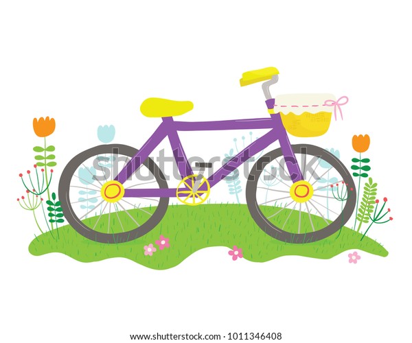 Vector Cartoon Illustration Purple Bike Basket Stock Vector (Royalty ...