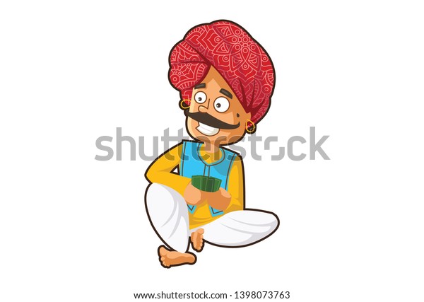 Vector Cartoon Illustration Rajasthani Man Playing Stock Vector ...