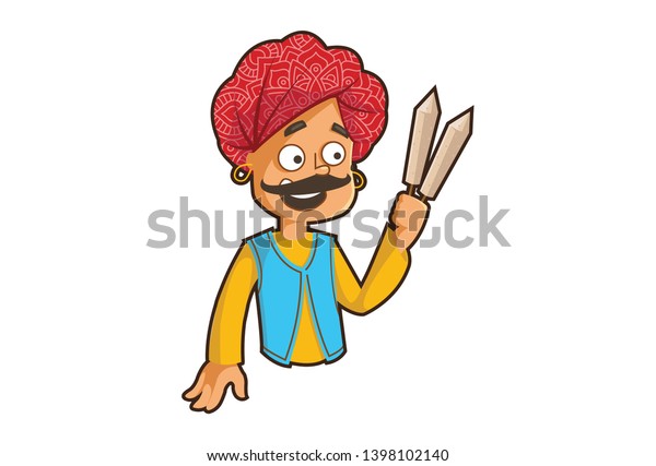 Vector Cartoon Illustration Rajasthani Man Holding Stock Vector ...