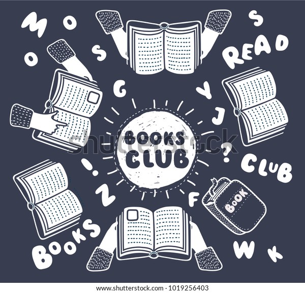 Vector Cartoon Illustration Reading Club Open Stock Vector (Royalty ...