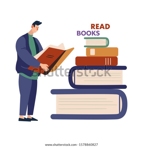 Vector Cartoon Illustration Reading Man On: เวกเตอร์สต็อก (ปลอดค่า ...