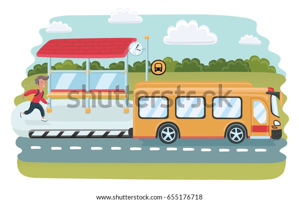 Vector Cartoon Illustration School Boy Arriving 库存矢量图（免版税）655176718