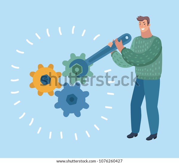 Vector Cartoon Illustration Smiling Man Configure Stock Vector (Royalty ...
