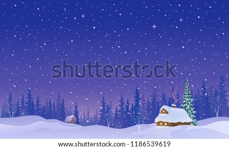 Vector Cartoon Illustration Snow Covered Village Stock Vector (Royalty ...