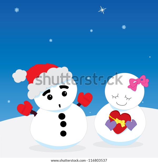 Vector Cartoon Illustration Snowman Couple Stock Vector (Royalty Free ...