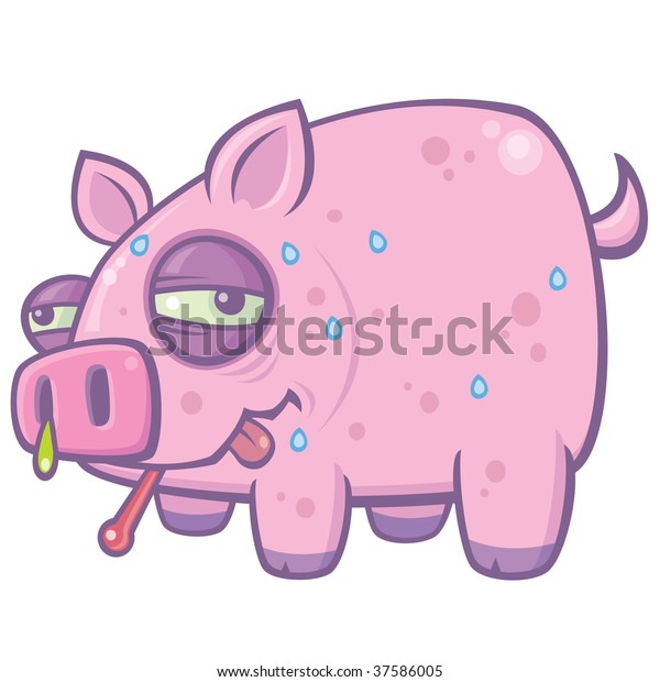 Vector Cartoon Illustration Sweaty Sick Pig Stock Vector (Royalty Free ...