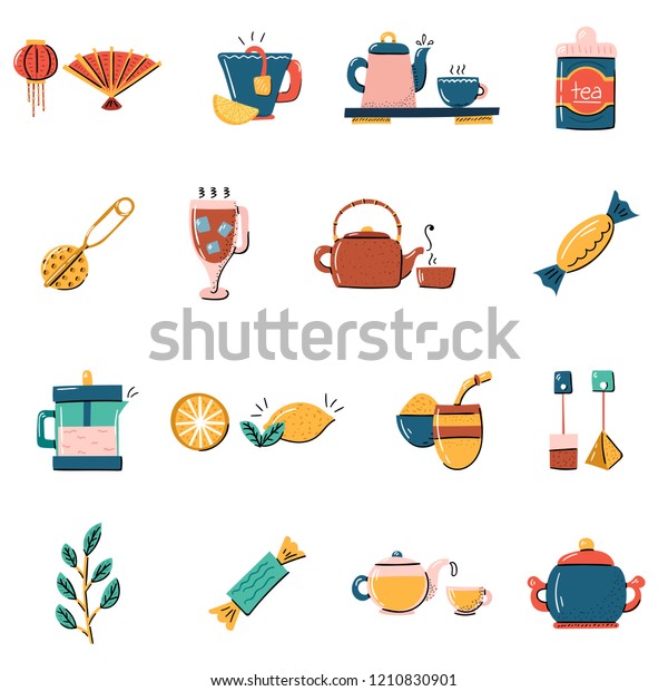 Vector Cartoon Illustration Tea Ceremony Set Stock Vector (Royalty Free ...