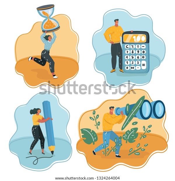 Vector Cartoon Illustration Time Management Teamwork: เวกเตอร์สต็อก ...