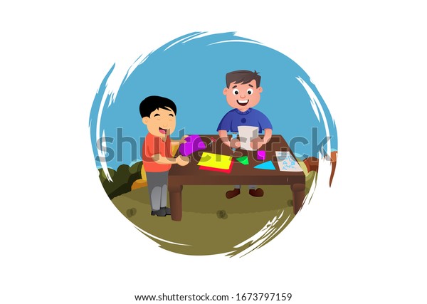 Vector Cartoon Illustration Two Boys Working Stock Vector (Royalty Free ...