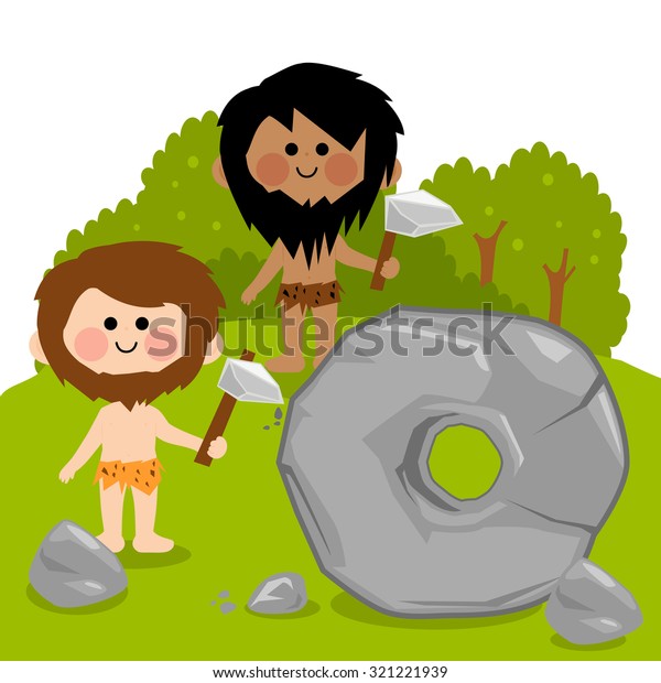 Vector Cartoon Illustration Two Cavemen Carving: Vector có sẵn (miễn ...