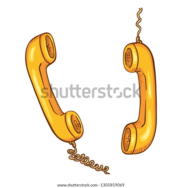 Vector Cartoon Illustration Two Yellow Telephone Stock Vector (Royalty ...
