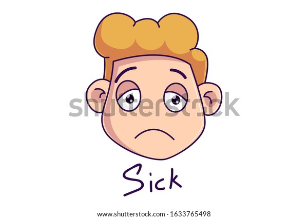 Vector Cartoon Illustration Unwell Boy Lettering Stock Vector (Royalty ...