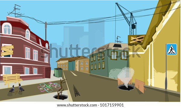 Vector Cartoon Illustration Urban Area Little Stock Vector (Royalty ...