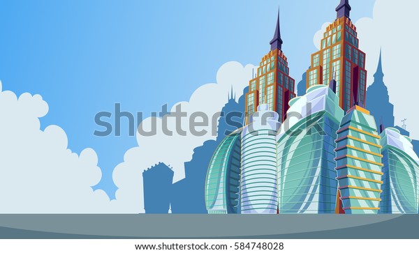 Vector Cartoon Illustration Urban Landscape Large Stock Vector (Royalty ...