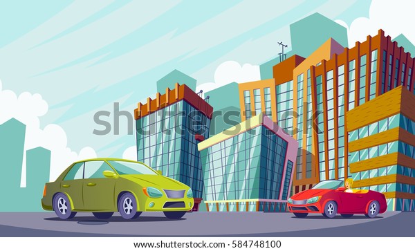Vector Cartoon Illustration Urban Landscape Large Stock Vector (Royalty ...