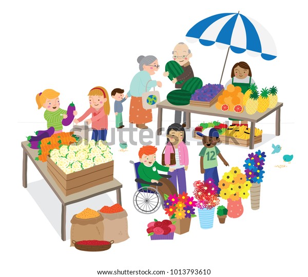 Vector Cartoon Illustration Various People Marketplace เวกเตอร์สต็อก ...