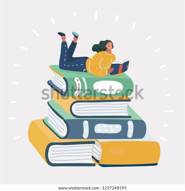 Vector Cartoon Illustration Cartoon Woman Reading Stock Vector (Royalty ...