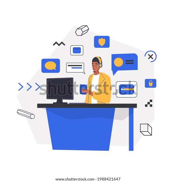 Vector Cartoon Illustration Worker Call Center Stock Vector (Royalty ...