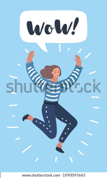 Vector Cartoon Illustration Young Excited Woman Stock Vector (Royalty ...