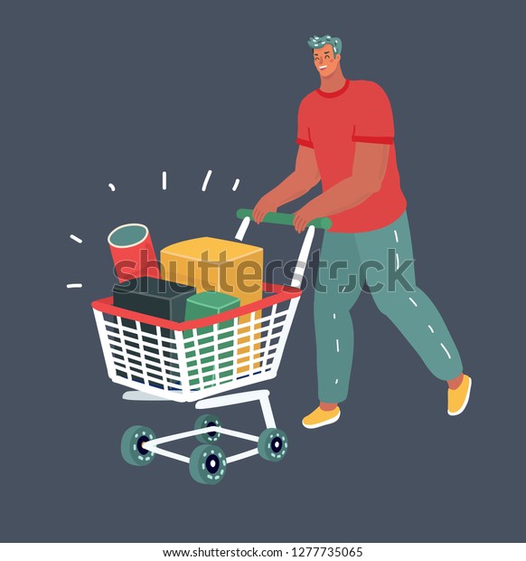 Vector Cartoon Illustration Young Man Pushing Stock Vector (Royalty ...
