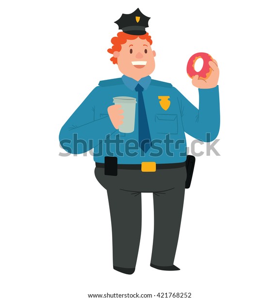 Vector Cartoon Image Fat Man Police Stock Vector (Royalty Free) 421768252