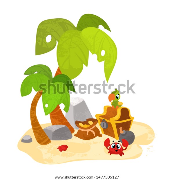Vector Cartoon Island Treasure Chest Childrens Stock Vector (Royalty ...