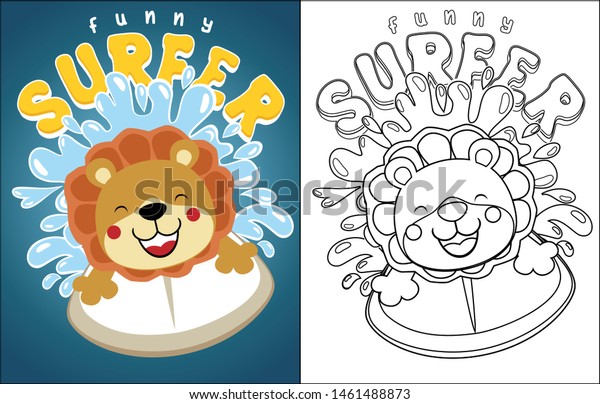Vector Cartoon Lion Surfer On Wave Stock Vector (Royalty Free ...