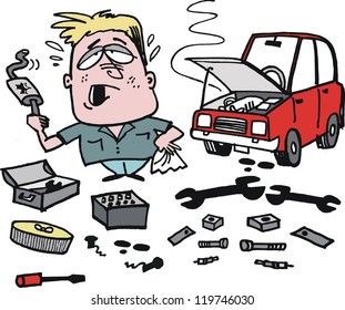 Vector Cartoon Man Fixing Car Stock Vector (Royalty Free) 119746030 ...
