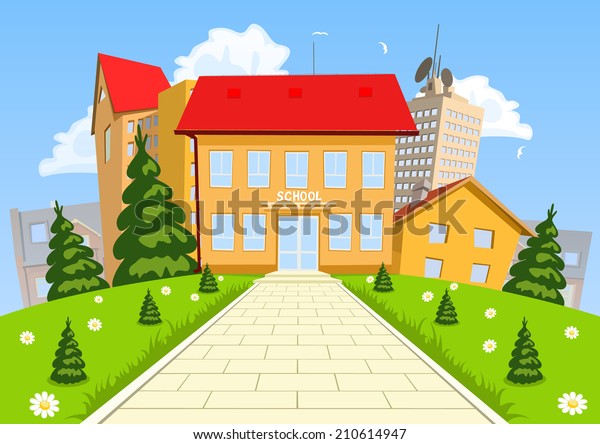 Vector Cartoon Modern School Building 스톡 벡터(로열티 프리) 210614947