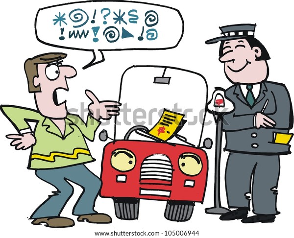 Vector Cartoon Motorist Arguing Traffic Warden Stock Vector (Royalty ...