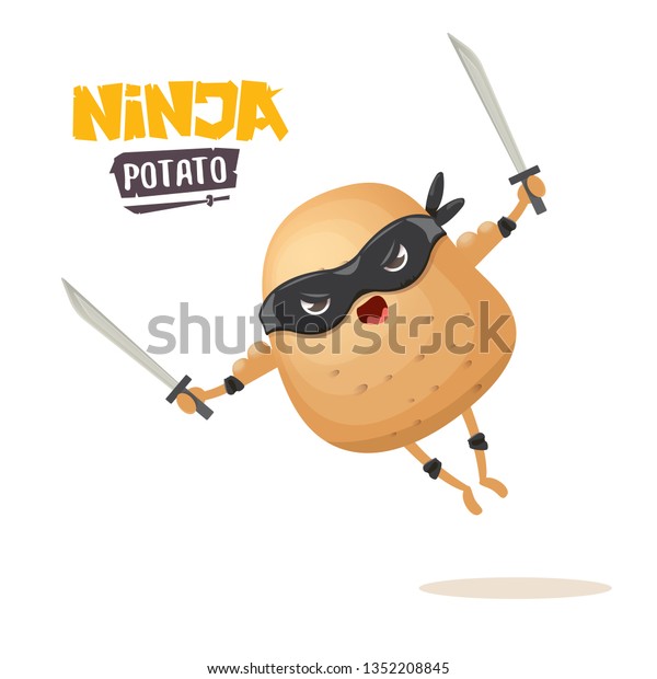 Vector Cartoon Ninja Potato Character Black: เวกเตอร์สต็อก (ปลอดค่า ...