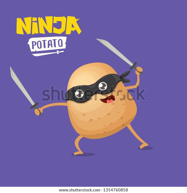 vector cartoon ninja potato character with black super hero mask and ...