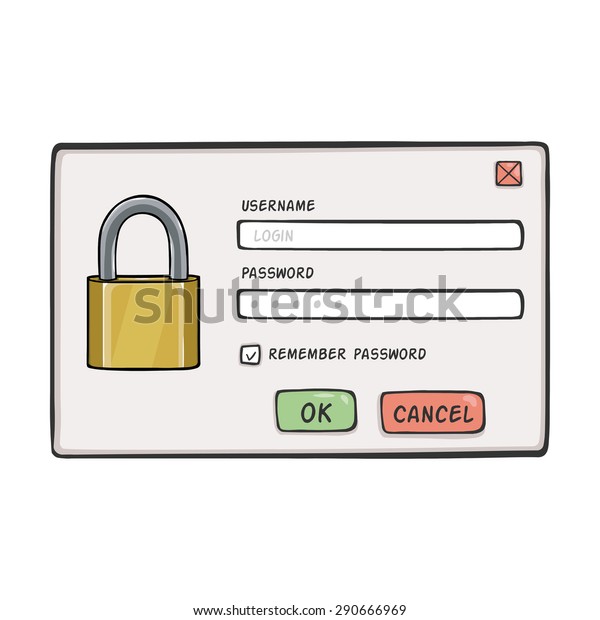 Vector Cartoon Password Dialog Password Username: เวกเตอร์สต็อก (ปลอด ...