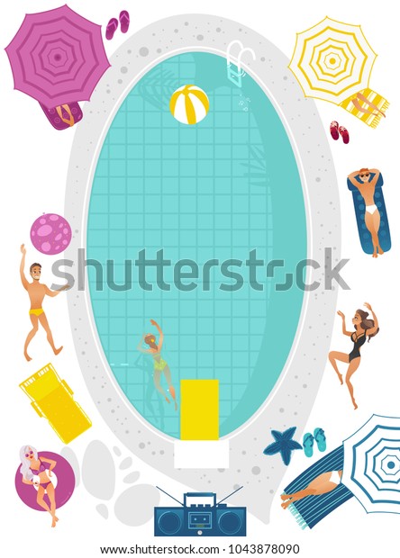 Vector Cartoon People Sunbath Near Pool Stock Vector (Royalty Free ...