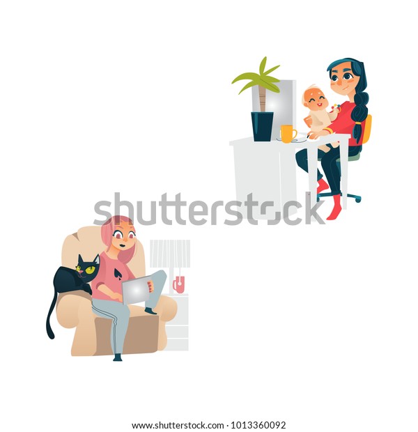 Vector Cartoon People Working Home Remote Stock Vector (Royalty Free ...