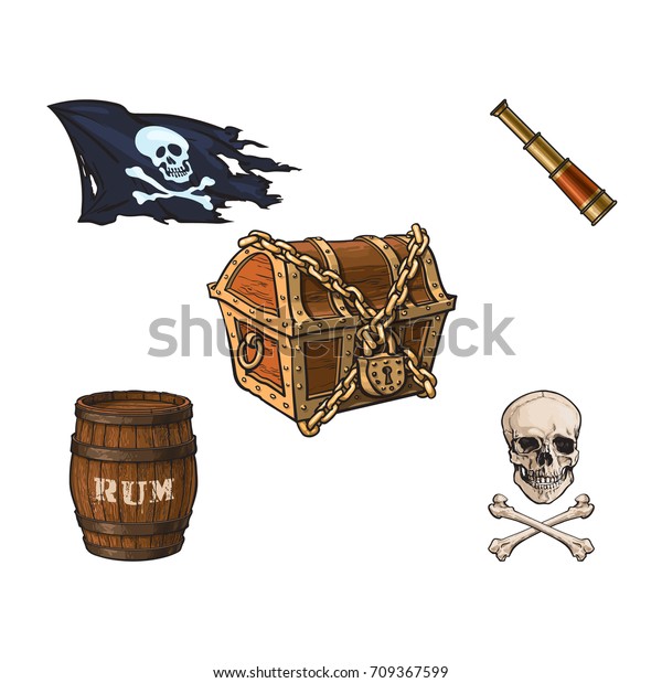 Vector Cartoon Pirates Symbols Set Isolated Stock Vector (Royalty Free ...