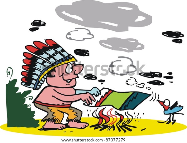 Vector Cartoon Red Indian Making Smoke Stock Vector (Royalty Free) 87077279
